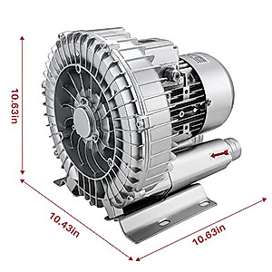 Byjoph 3/4HP Regenerative Blower, 77CFM 110V 60Hz Single Phase, High-Pressure Vortex Ring Blower, Industrial Vacuum Pump for Air Blowing Or Suction for Sewage Aeration Aquarium Fish Pond, Silver