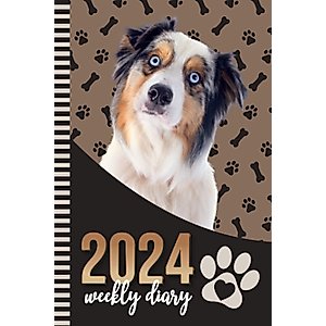 2024 Weekly Diary: 6x9 Dated Personal Organizer / Daily Scheduler With Checklist - To Do List - Note Section - Habit Tracker / Organizing Gift / Australian Shepherd Dog - Paw Print Art Cover