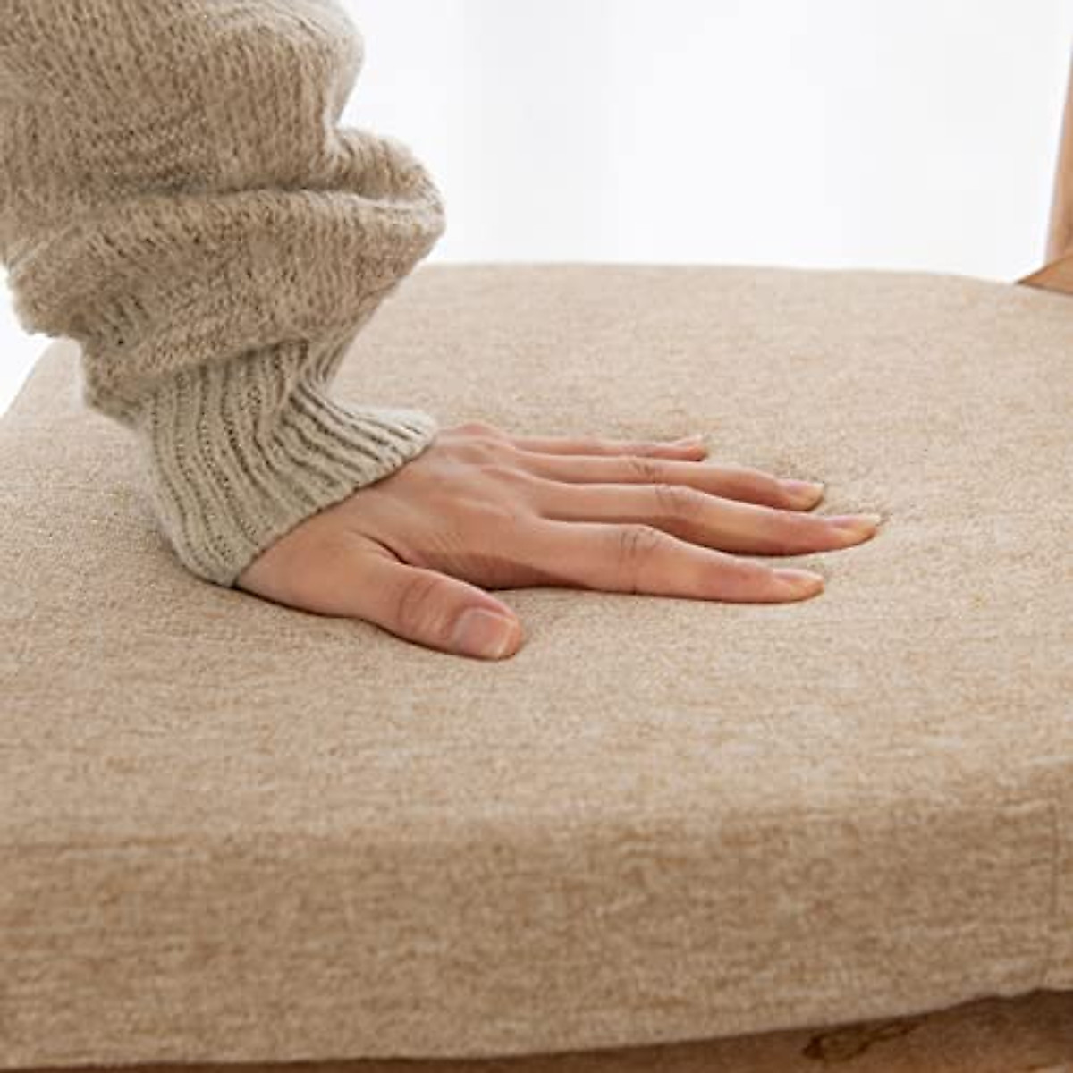 Eiury Kitchen Chair Cushion - 17"x16.5" Indoor Chair Pad with Ties for Dining Chairs - Non-Slip U-Shaped Rubber Back - Machine Washable Seat Cover - Beige