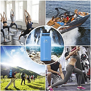 AZ LEVELUP 32oz Stainless Steel Water Bottle with Straw & Spout lids, Vacuum Insulated Sport Thermos,Hot 12hrs & Cold 24 hrs Double Walled Flasks with Paracord and Silicone boot, Hiking, Camping- Red