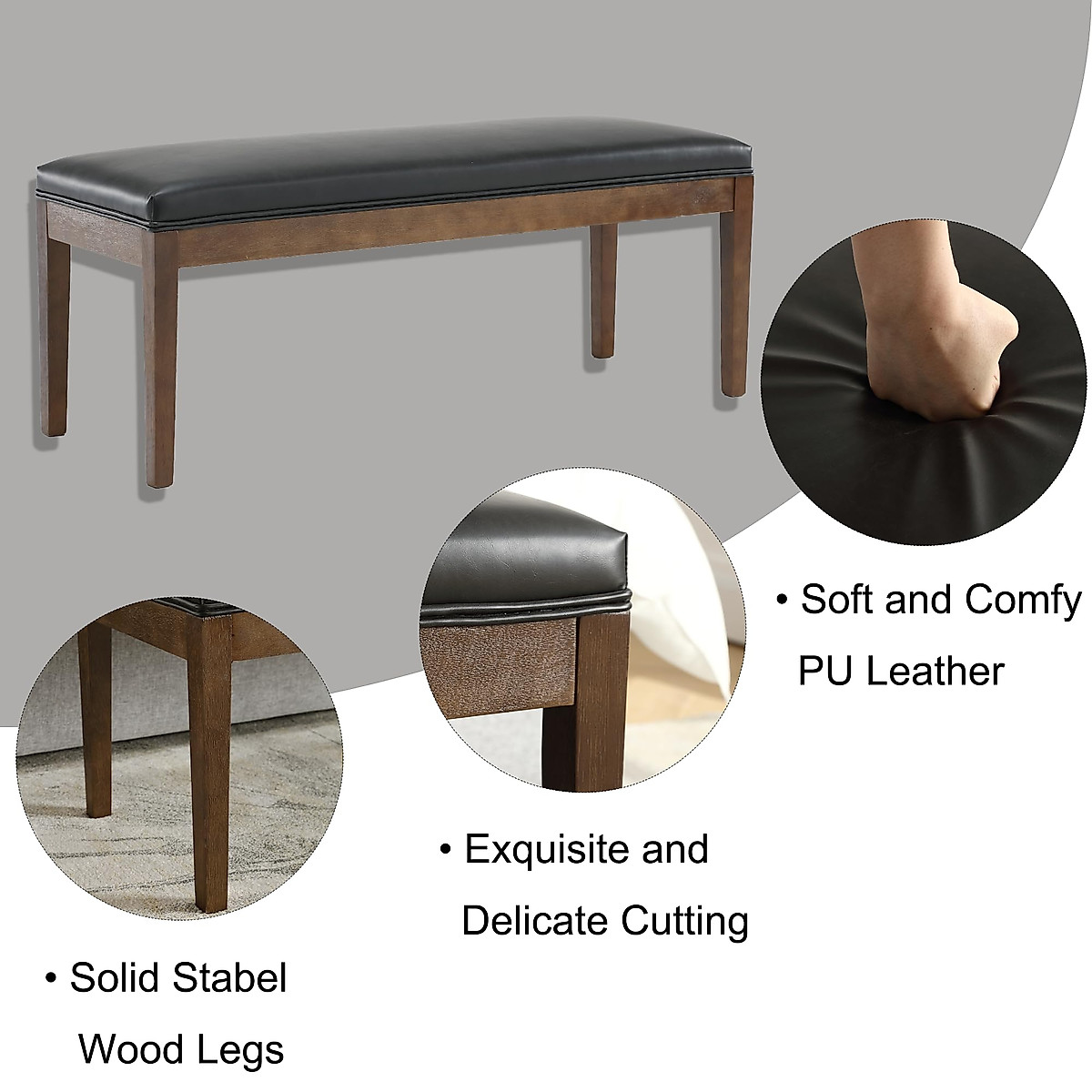 chairus PU Leather Upholstered Entryway Bench Dining Table Benches Farmhouse Shoe Bench Seat for Hallway Bedroom End of Bed Vintage 45.5" Wooden Leg Benches for Kitchen Restaurant Window, Black