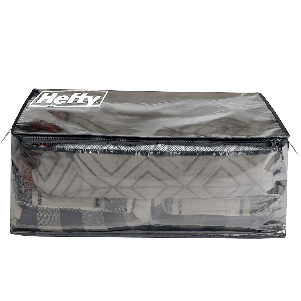Hefty Extra Large Flexible Tote with Breathable Mesh, Double Zipper, 2 Handles – Ideal for Moving or Clothes & Apparel Storage, Alternative to Plastic Bin, Organizer or Container – 2 Pack