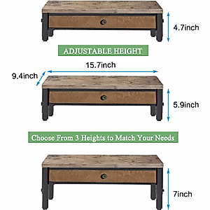 LUMAMU Wood Monitor Stand Riser with Drawer, 15.7x9.4 Inch Computer Monitor Stand for Desk, 3 Height Adjustable Desktop Stand with Storage for Computer Laptop PC iMac Printer