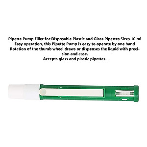 Pipette Pipet Pump, 10ml Green Pipette Pump Filler for Disposable Plastic and Glass Pipettes