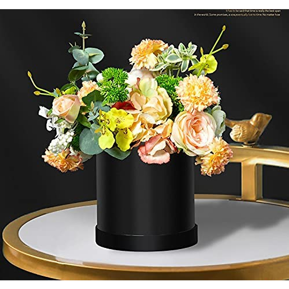 Round Box for Flower Packaging Luxury Paper Cardbord Boxes with Lids for Valentine's Day Wedding DIY Decoration Jewelry Storage Accessories (Black)