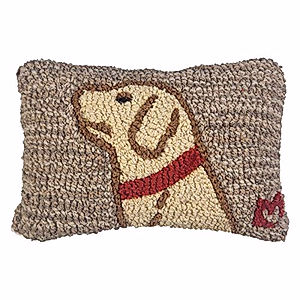 Chandler 4 Corners Artist-Designed Yellow Lab Begging Hand-Hooked Wool Decorative Petite Throw Pillow (8” x 12”)