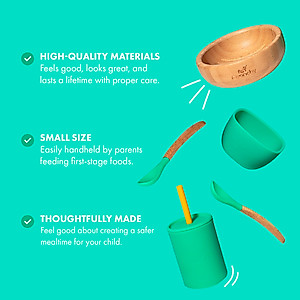 Avanchy Bamboo La Petite Family Collections Gift Set Pink - Includes Mini Bamboo Bowl, Silicone Bowl, Silicone Cup, and Bamboo Baby and Infant Spoons - Baby Food Set - Baby Shower Gifts