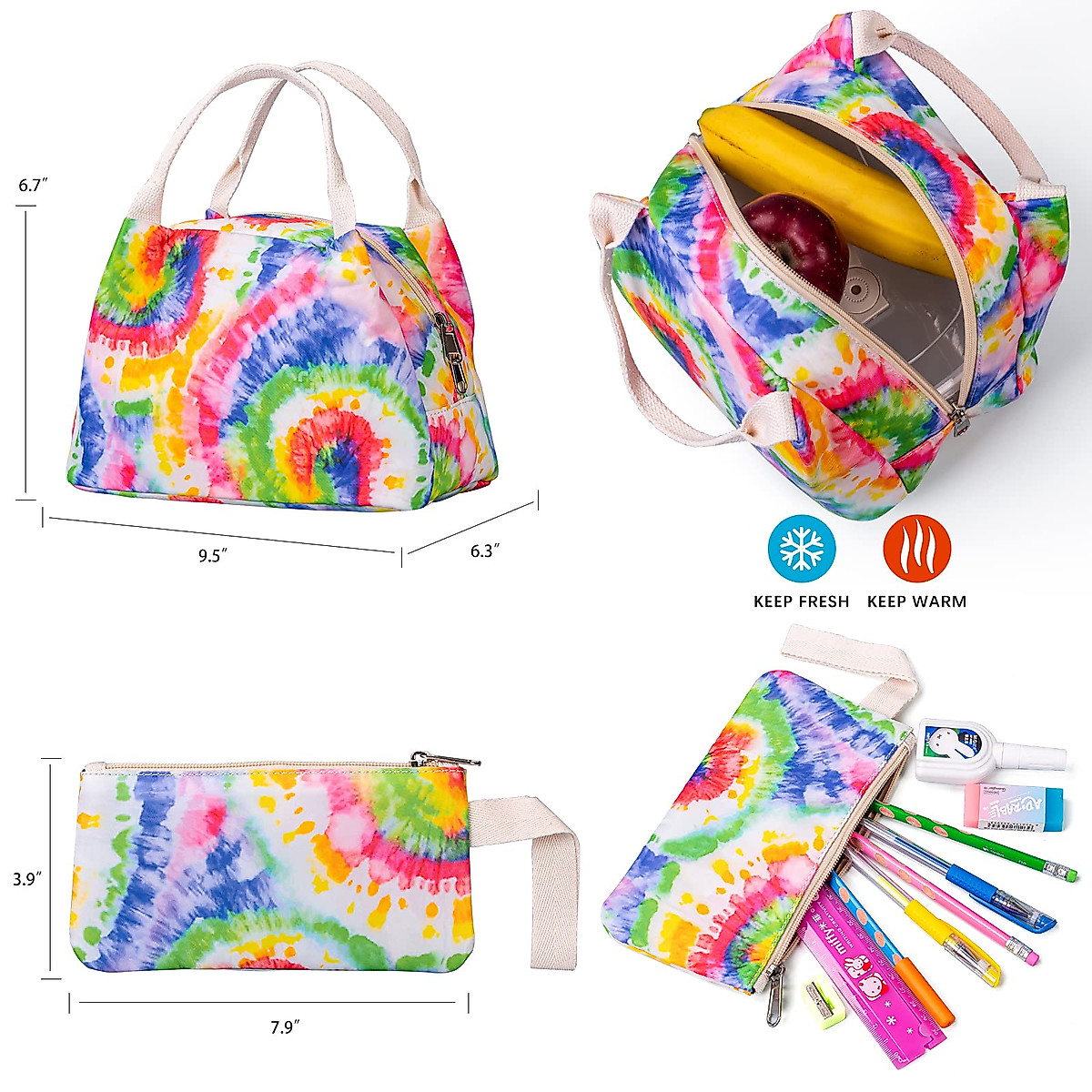 SHEEYEE Teen Girls School Backpack with Matching Lunch Box Pencil Case Marble Bookbag Laptop for Middle School (Blue-White)