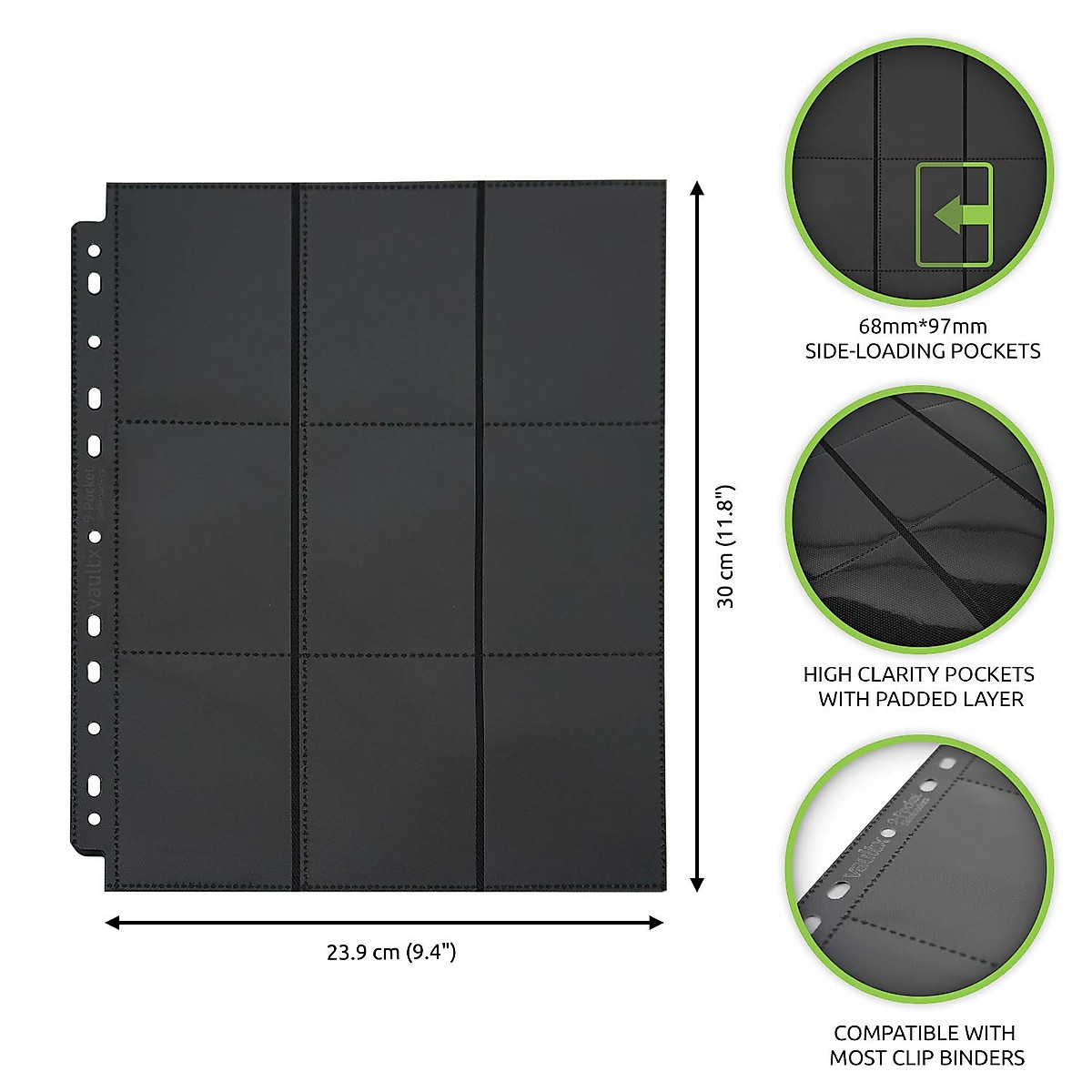 Vault X Sideloaders - 9-Pocket A4 Trading Card Binder Pages Storage Wallet - Double-Sided Side-Loading Pockets for 900 Card Capacity for TCG CCG (50 Pages)