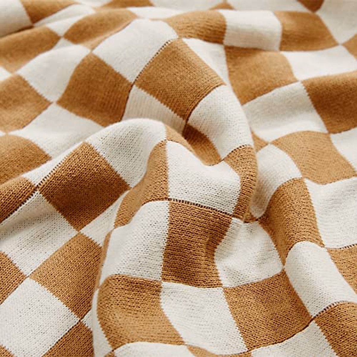 YIRUIO Throw Blankets Checkerboard Grid Chessboard Gingham Warmer Comfort 100% Pure Cotton Knit for Home Decor Bed Couch (51" L x 63" W, Khaki)