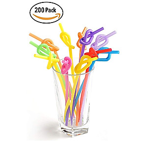 Long Drinking Straws, 200 Pack, 10-13 inches, Individual Package Disposable Flexible Plastic Straws, Colored