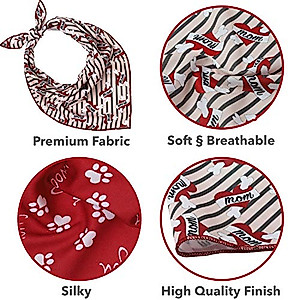 Odi Style Mother's Day Dog Bandana - 2 Pack Mother's Day Hearth Dog Bandanas for Small, Medium, Large Dogs, Puppy Accessories, Handkerchief with Hearth and Paw Prints, Red and White Scarfs