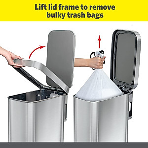 Glad Slim Trash Can with Clorox Odor Protection - Narrow Kitchen Garbage Bin with Soft Close Lid, Step On Foot Pedal and Waste Bag Roll Holder, All Stainless, 45 Liter
