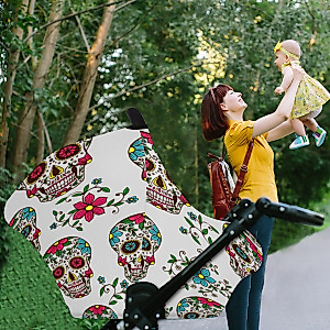 Death Sugar Skull Baby Car Seat Cover for Baby Boys and Girls Breathable Lightweight Carseat Cover Baby Carrier Cover Soft Flexible for Girls Boys