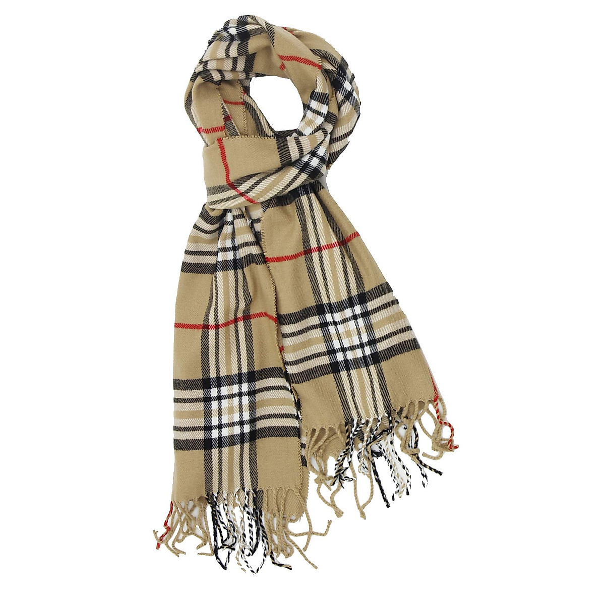 Cirrus Soft Cashmere Feel Plaid Check and Solid Winter Scarf (Classic Camel Plaid)