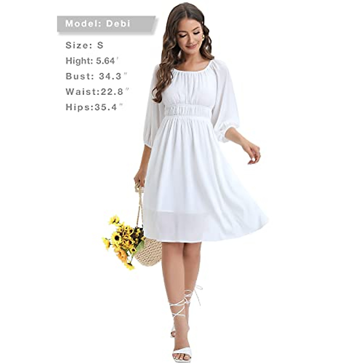 Sureple White Wedding Guest Dresses for Women Off The Shoulder Long Sleeve High Waist Swing Chiffon A Line Dress for Beach(SP161-White-XL)