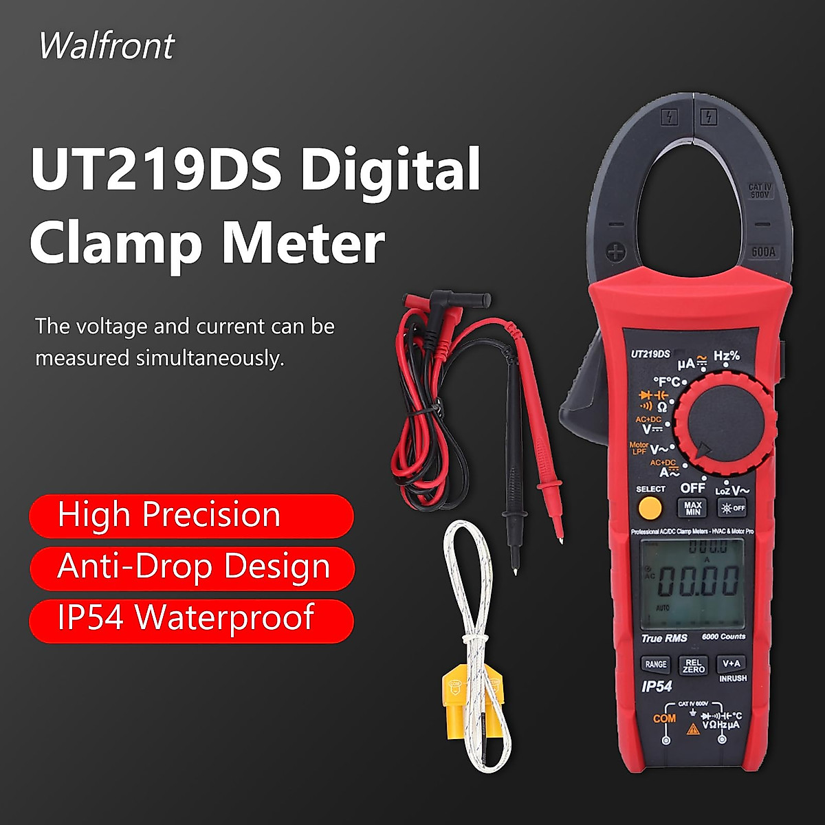 UT219DS Digital Clamp Meter 6000 Counts LCD Clamp Meter Voltage Current Resistance Tester Used to Measure Current Voltage Temperature Capacitance Resistance Diodes