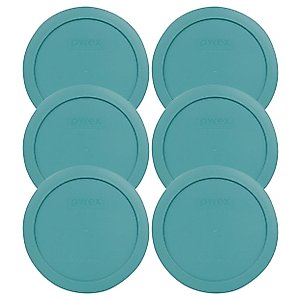 Pyrex 7201-PC Turquoise 4 Cup Round Plastic Replacement Storage Lid, Made in USA - 6 Pack
