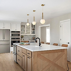 KCO Lighting Modern Globe Pendant Light Fixture White and Gold Pendant Light 1-Light Kitchen Island Single Pendant Lighting Round Glass Hanging Light Nordic Minimalist Ball Pendant Light (Gold)