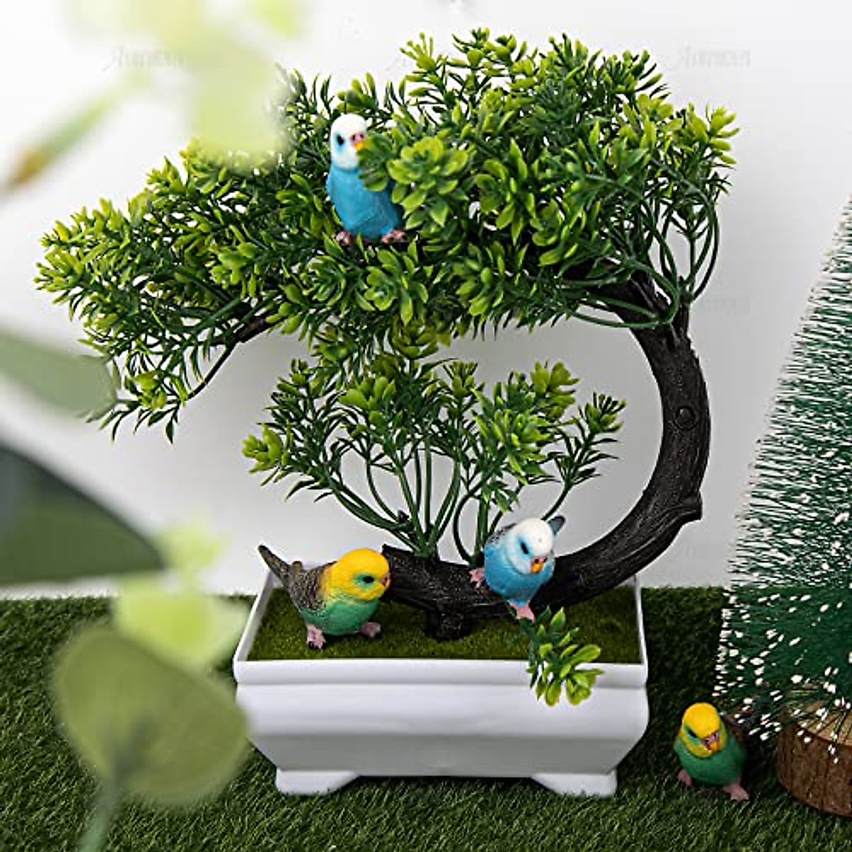 AUEAR, 4 Pack Bird Decorative Figurines, Mini Cute Fake Parrot Bird Parakeet Animal Model Toys Home Decor Garden Cake Decoration