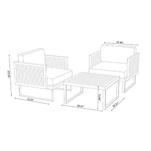 NewAge Products Outdoor Furniture Monterey 3 Piece Chat Set with Coffee Table, Patio Conversation Sets, Aluminum + Teak, Cast Silver, 91210