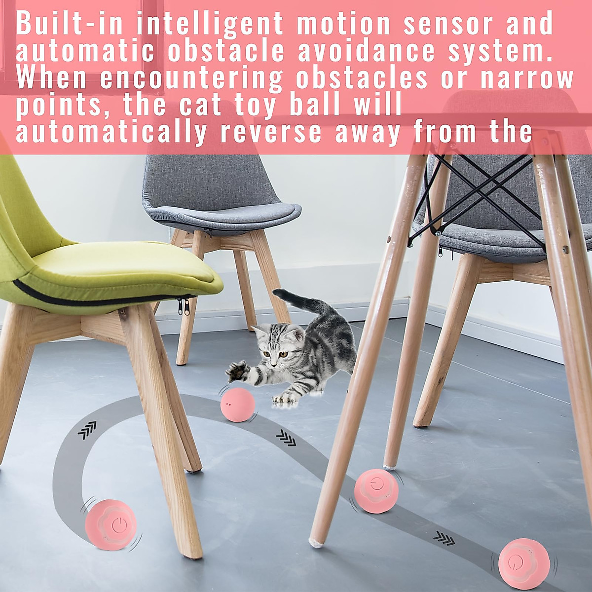 CyperGlory Interactive Cat Smart Ball Toy 2.0, Automatic Power Rolling Ball with Colorful Lights & Floral Design, USB Rechargeable, Activate Natural Hunting Instincts, Perfect Indoor Playmate (Pink)