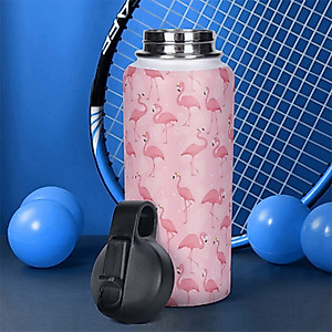 Hinfunees Flamingo Sports Water Bottles with Straws Lids Insulated 32oz Thermo Mugs Vacuum Insulated Travel Bottle for Outdoor Sports Gifts Keeps Liquids Hot or Cold Flamingo 1000ml (32oz)