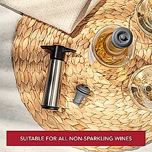 Vacu Vin Wine Saver Pump Stainless Steel with Vacuum Wine Stopper - Keep Your Wine Fresh for up to 10 Days - 1 Pump 3 Stoppers - Reusable - Made in the Netherlands