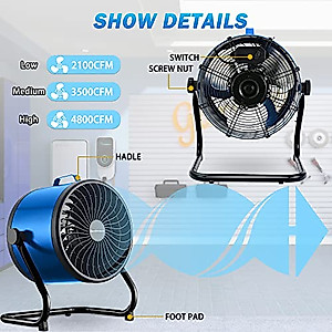 Bestronair Industrial Fan 3 Speed Powerful High Velocity Heavy Duty Cyclone Fan, Floor Large Air Circulation Fan for Shop Garage Gym Attic Gazebo Patio Room Camping and Outdoor Fan