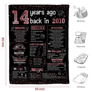 YDHCTKYG 14 Year Old Girl Gift Ideas 14th Birthday Decorations for Girls Happy Birthday Gifts for Teen Girls Daughter Sister Flannel Fleece Throw Blanket Back in 2010-60x50 Inch - Rose Gold