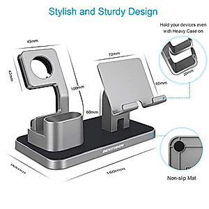 BENTOBEN Compatible with Apple Watch Stand Airpods Charger Dock Cell Phone Stand, Universal Desktop Stand Charging Station Holder for iWatch Airpods iPhone iPad Tablet Android Smartphone, Space Gray
