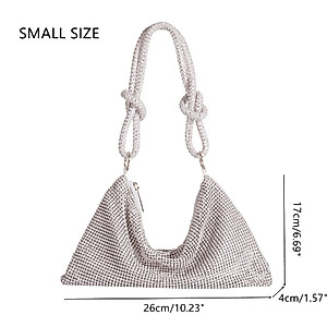 AZWBAG Women's Evening Bag Sparkly Rhinestone Purse Bling Chain Clutch Purse（small silver）