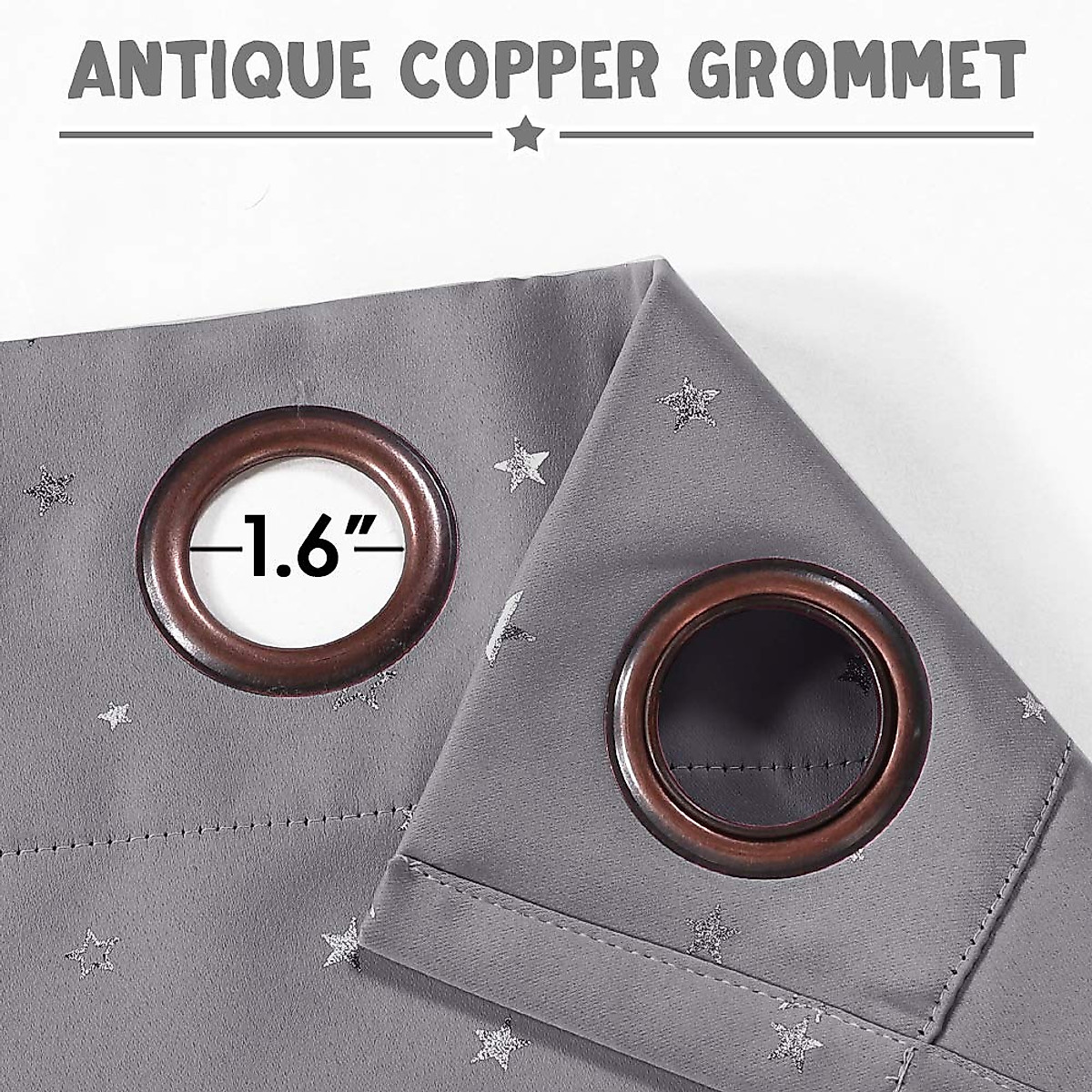 PrinceDeco Blackout Kids Curtains for Bedroom Thermal Insulated Silver Twinkle Star Curtains for Boys Antique Grommet Top Window Treatment 2 Panels Drapes for Nursery (52" W x 63" L, Grey/Silver)