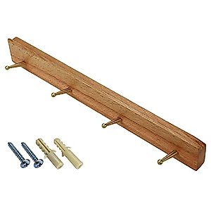 Savagrow Wood Wall Mounted Coat Rack, 13.6 Inch Brass and Wood Hook Rack(Beech)