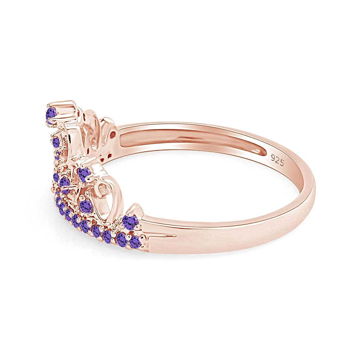 AFFY Round Cut Simulated Amethyst Princess Crown Ring in 14k Rose Gold Over Sterling Silver