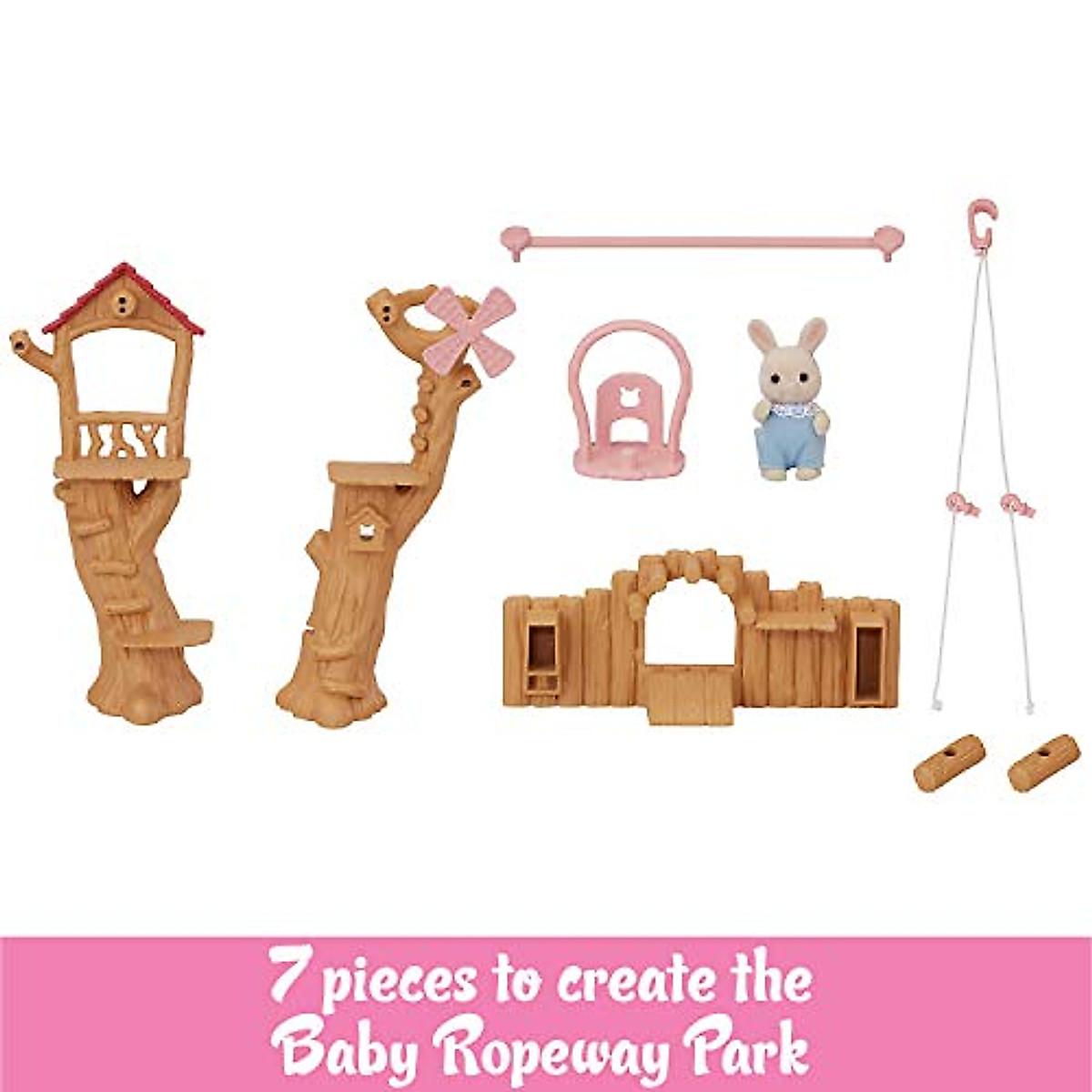 Calico Critters Baby Ropeway Park, Collectible Dollhouse Toy with Sweetpea Rabbit Figure Included, Includes park with slide, windmill and gondola