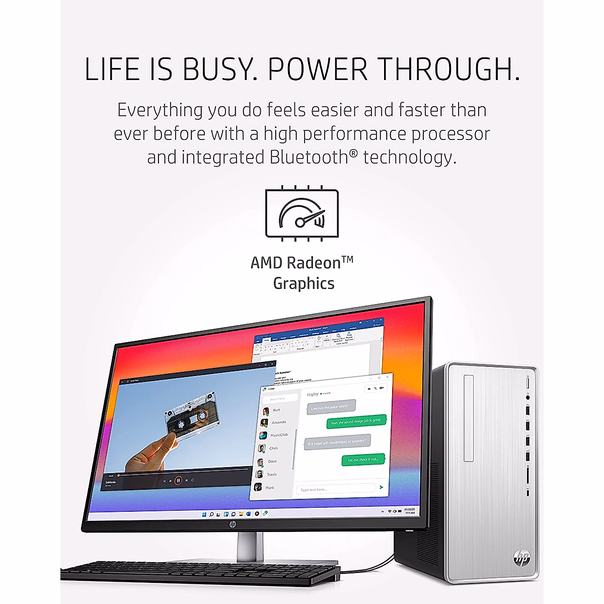 HP Pavilion TP01-2019 Desktop Mini Tower, AMD R5 5600G (3.9 GHz) 12GB RAM, 512 GB PCIe NVMe SSD, AMD Radeon IGP Windows 11 Home 318J0AAR#ABL - Natural Silver (Renewed)