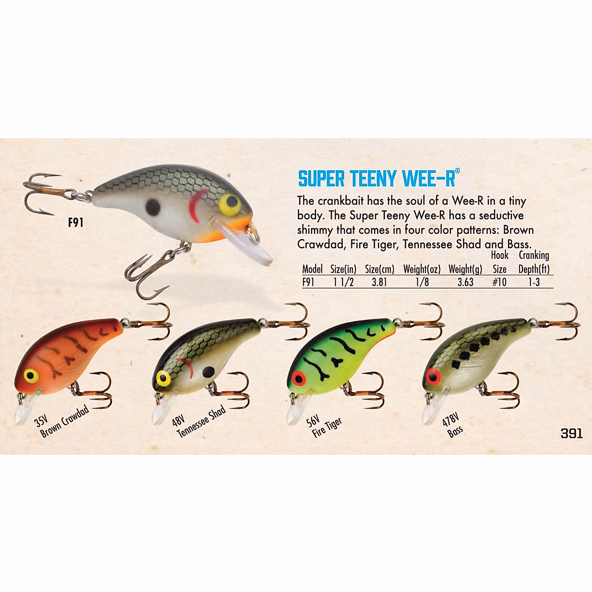 Rebel Super Teeny Wee-R Lure (Fire Tiger, 1 1/2-Inch) (F9156V)