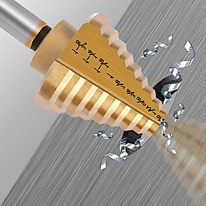 Titanium Step Drill Bit, Zhushan Titanium High Speed Steel Drill Cone Bits,Double Cutting Bladesfor Sheet Metal Hole Drilling Cutting1/4 to 1-3/8 Inches Total 10 Step Sizes