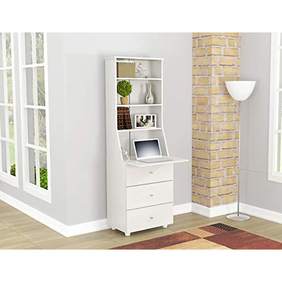 Inval Computer Credenza Work Center, Washed Oak