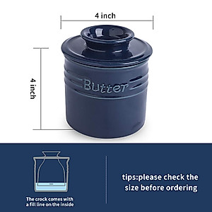 KOOV Porcelain Butter Crock, French Butter Dish, Ceramic Butter Keeper for Counter, Big Capacity, Elegant Blue Collection (Aegean)