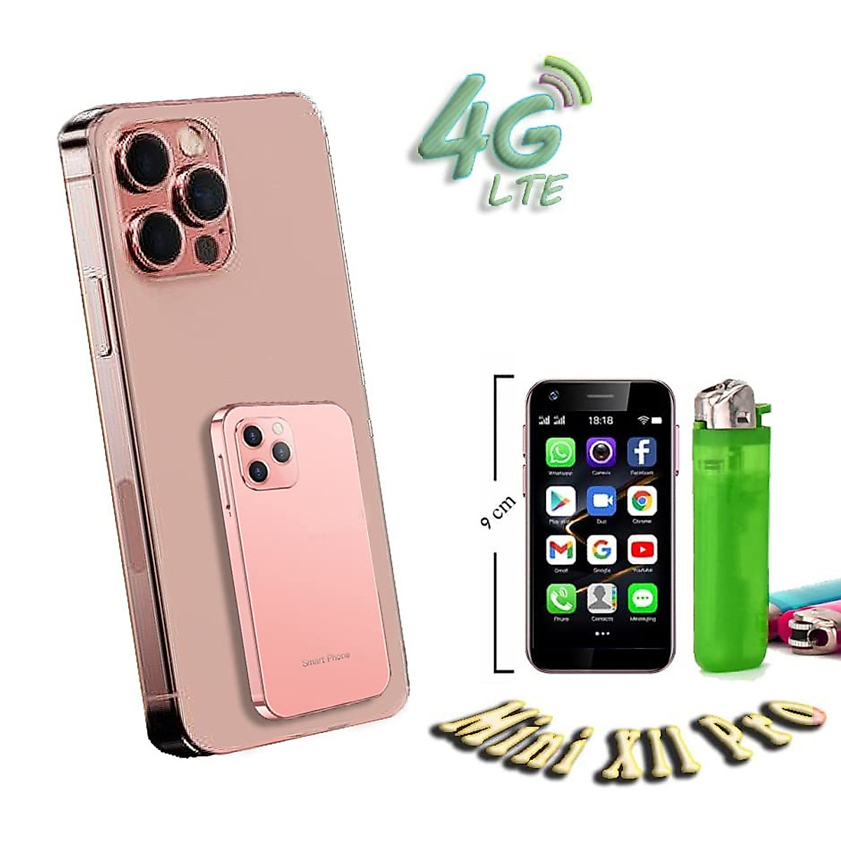 iLight Mini Smartphone 12 Pro - The World's Smallest 12 Pro Android Mobile 4G LTE Phone, Super Small 3" HD Touch Screen Global Unlocked Great for Kids 3GB RAM / 32GB ROM Tiny iPhone 12 Pro Look Alike