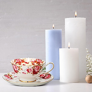 Conelist Teacup Candle Gifts for Women Scented Candles Gift Bridal Shower Tea Party Gifts Flower Pattern Porcelain Cups Candles with Saucer