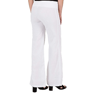 Standards & Practices S & P-Women's Linen-Cotton Wide Leg-Yoga-Pants with Fold-Over Elastic Waist Size S White