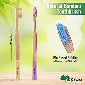 GoWoo 100% Natural Bamboo Toothbrush Soft - Organic Eco Friendly Toothbrushes with Soft Nylon Bristles, BPA-Free, Biodegradable, Dental Care Set (Pack of 4, Adult, Rainbow)