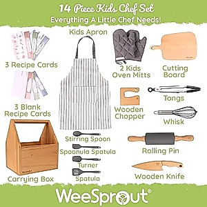 WeeSprout Little Chef Kids Cooking & Baking Set, 14 Piece Cooking Set with Real Kitchen Tools & Kids Apron, Baking Gift for Girls, Boys & Junior Chefs, Food Grade Materials, Choice of Colors