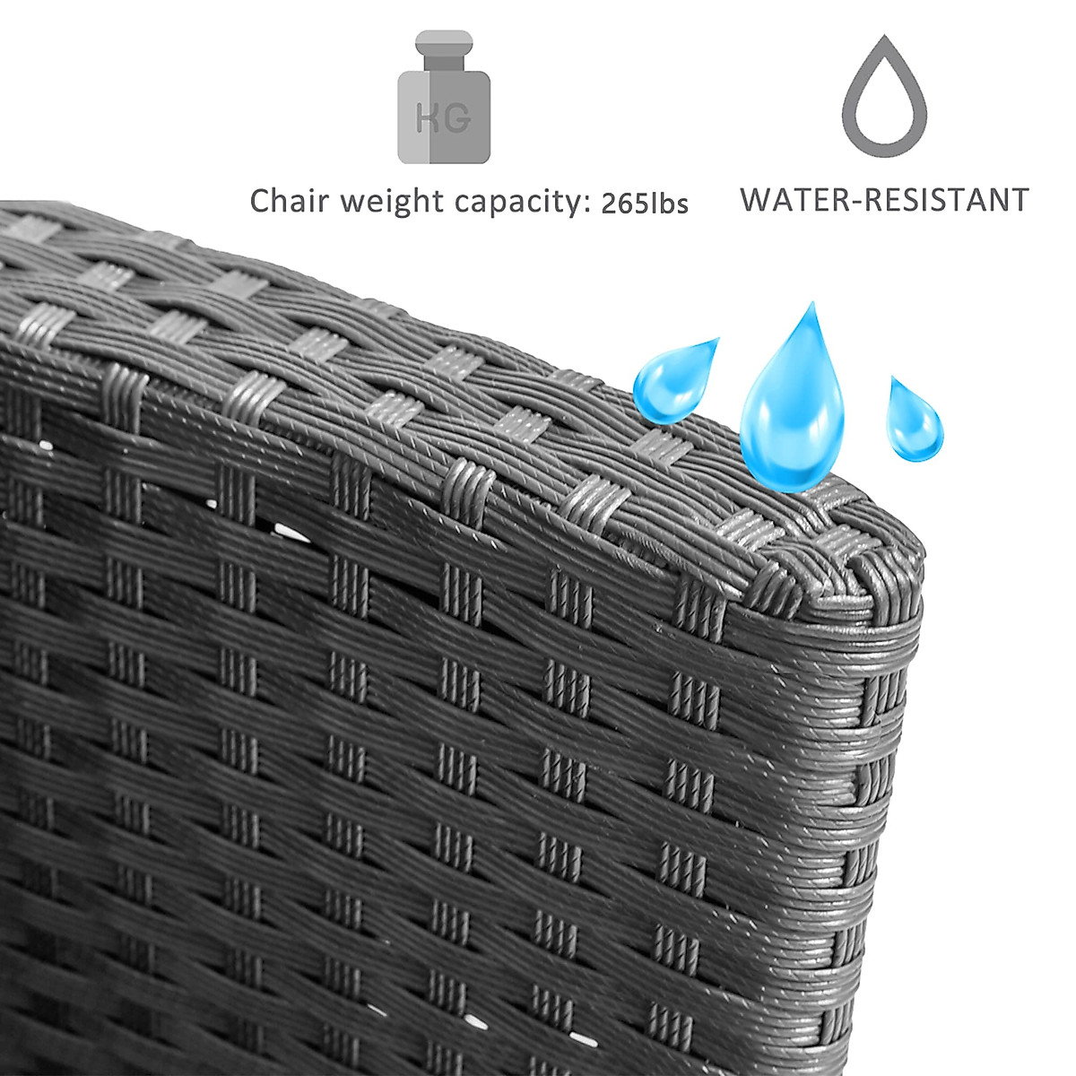 ERYE 7 Pieces PE Wicker Rattan Dining Sets Include Tempered Frosted Glass Table,6 Armchairs and Cushions, All-Weather Outdoor & Patio Conversation Dinner Furniture for Garden Backyard,Black +Beige