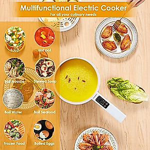 Electric Hot Pot Cooker Steamer, Multifunctional Non-stick Pan 1.8L,Suitable For Ramen, Steak, Egg,Rice, Oatmeal, Soup Smart Button