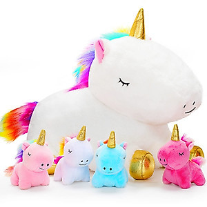 KMUYSL Cute Stuffed Animal Mommy with 4 Babies - Soft Plush Toy Set for Ages 3-8, Perfect Valentines & Birthday Gifts