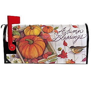 Vdsrup Autumn Pumpkins Cardinal Mailbox Covers Magnetic Fall Maple Leaves Birds Mailbox Cover Standard Size 18" X 21" Mailbox Wraps Post Letter Box Cover Garden Decoratives